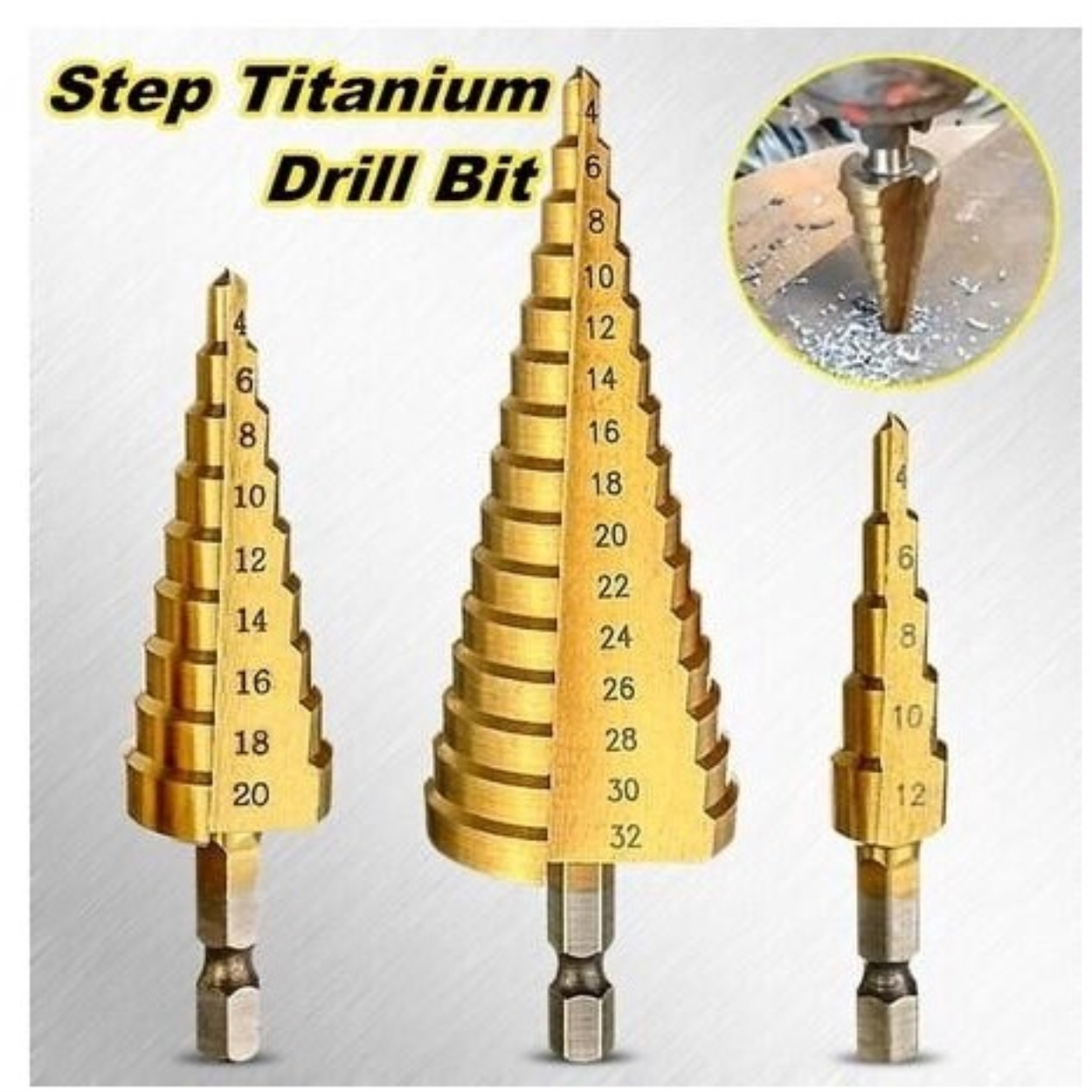 Drill Bit HSS Titanium Coated Hex Shank Step Drill bit set cone hole ...