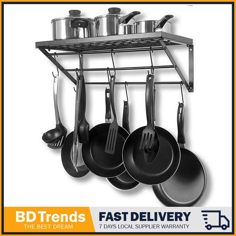 BD TRENDS Kitchen Pan Rack, Wall Mounted Metal Hanging Rack | Lazada PH