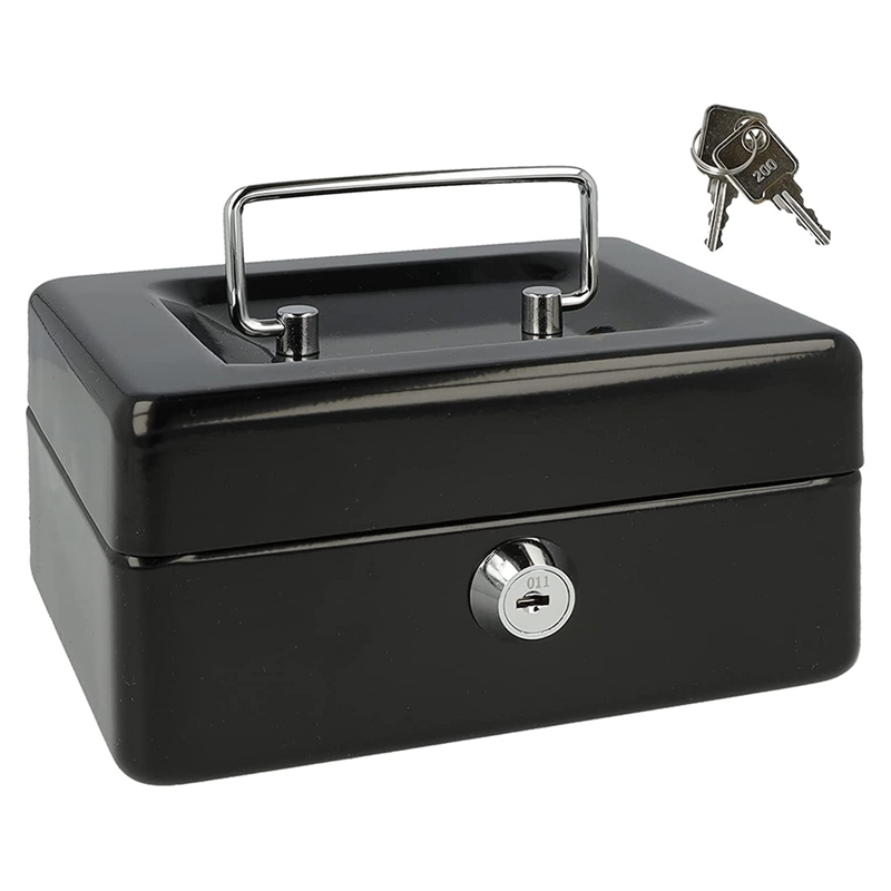 Locking Metal Cash Box with Removable Coin Tray and Key Lock ...