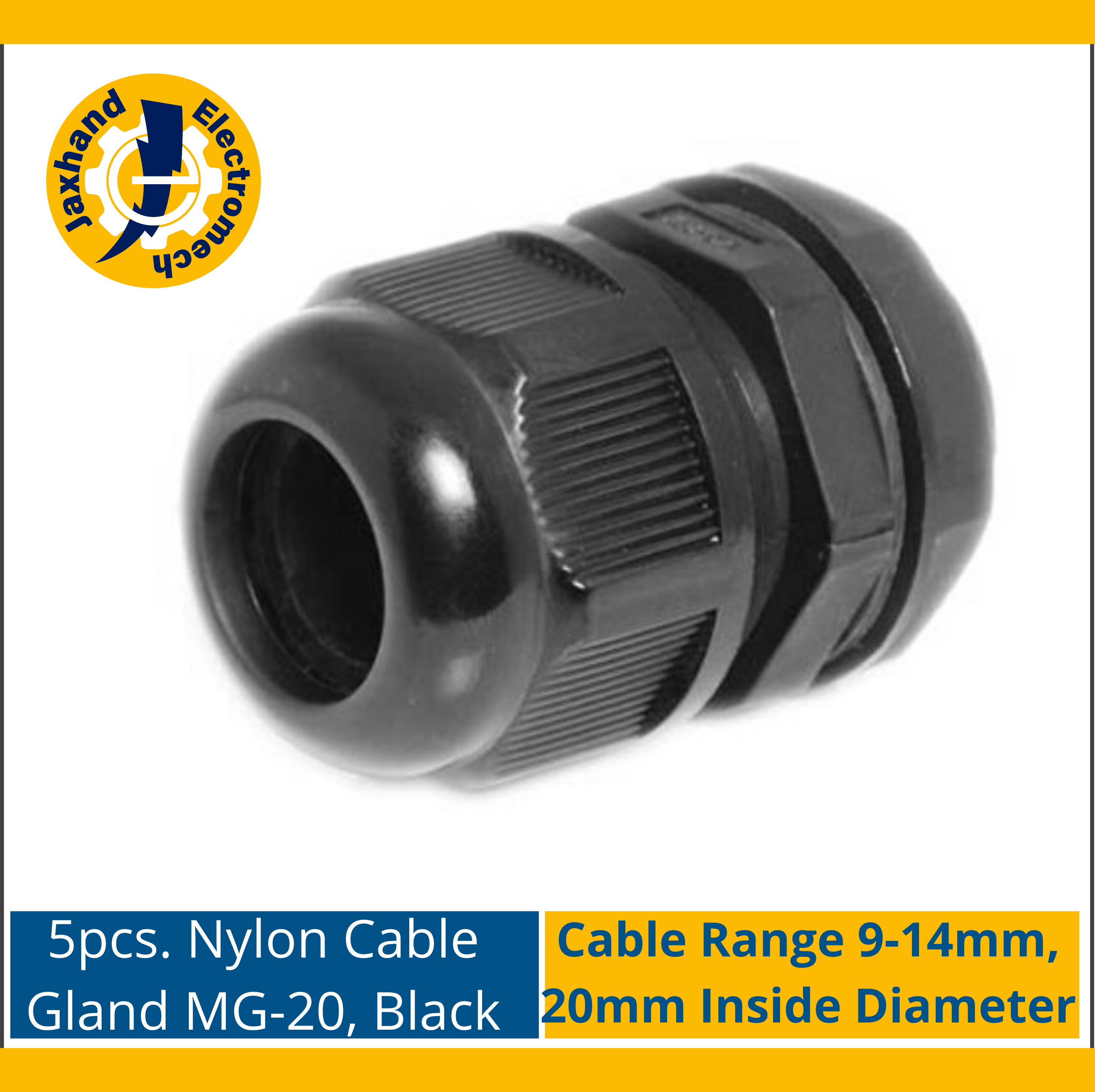 5pcs. Nylon Cable Gland MG-20, Cable Range 9mm - 14mm, 20mm Inside ...