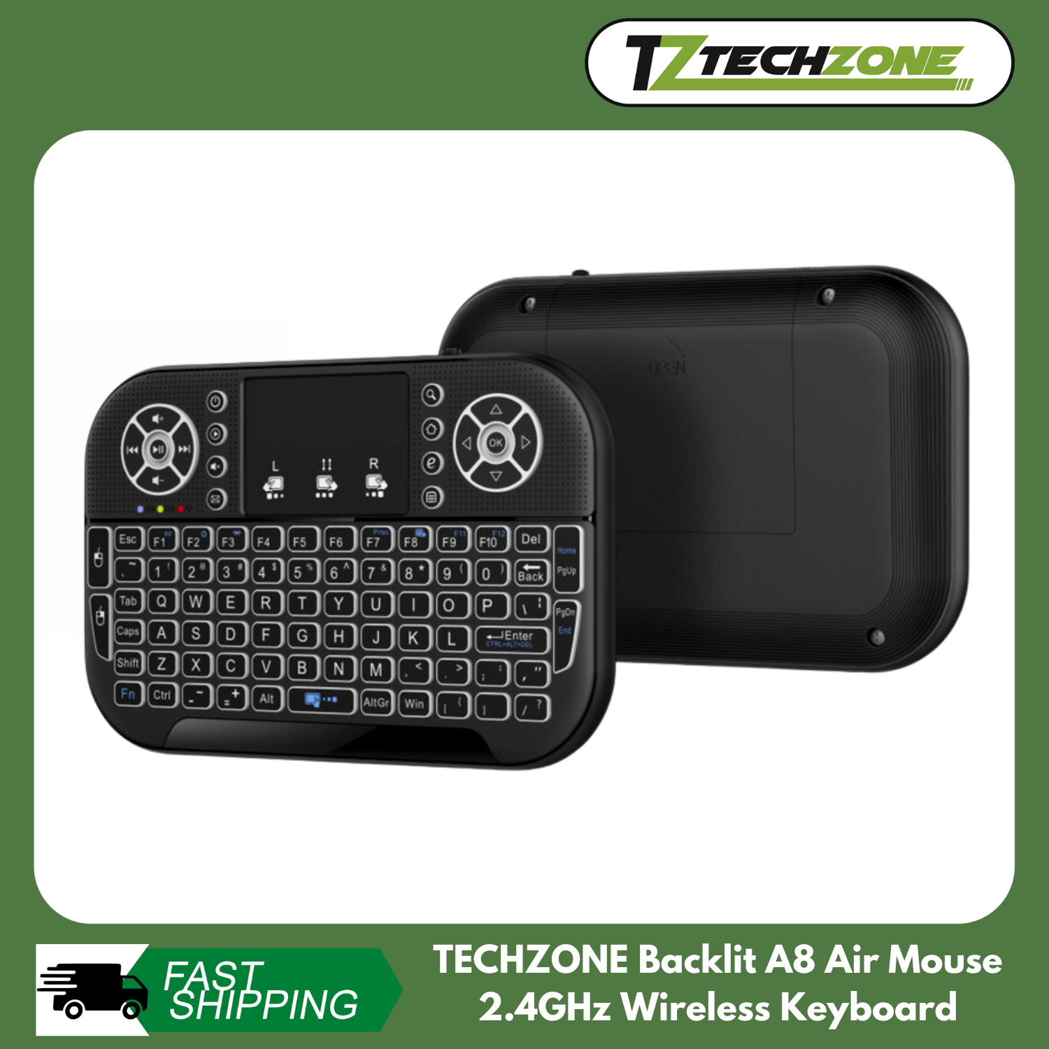 TECHZONE Backlit A8 Air Mouse 2.4GHz Wireless Keyboard Bluetooth ...