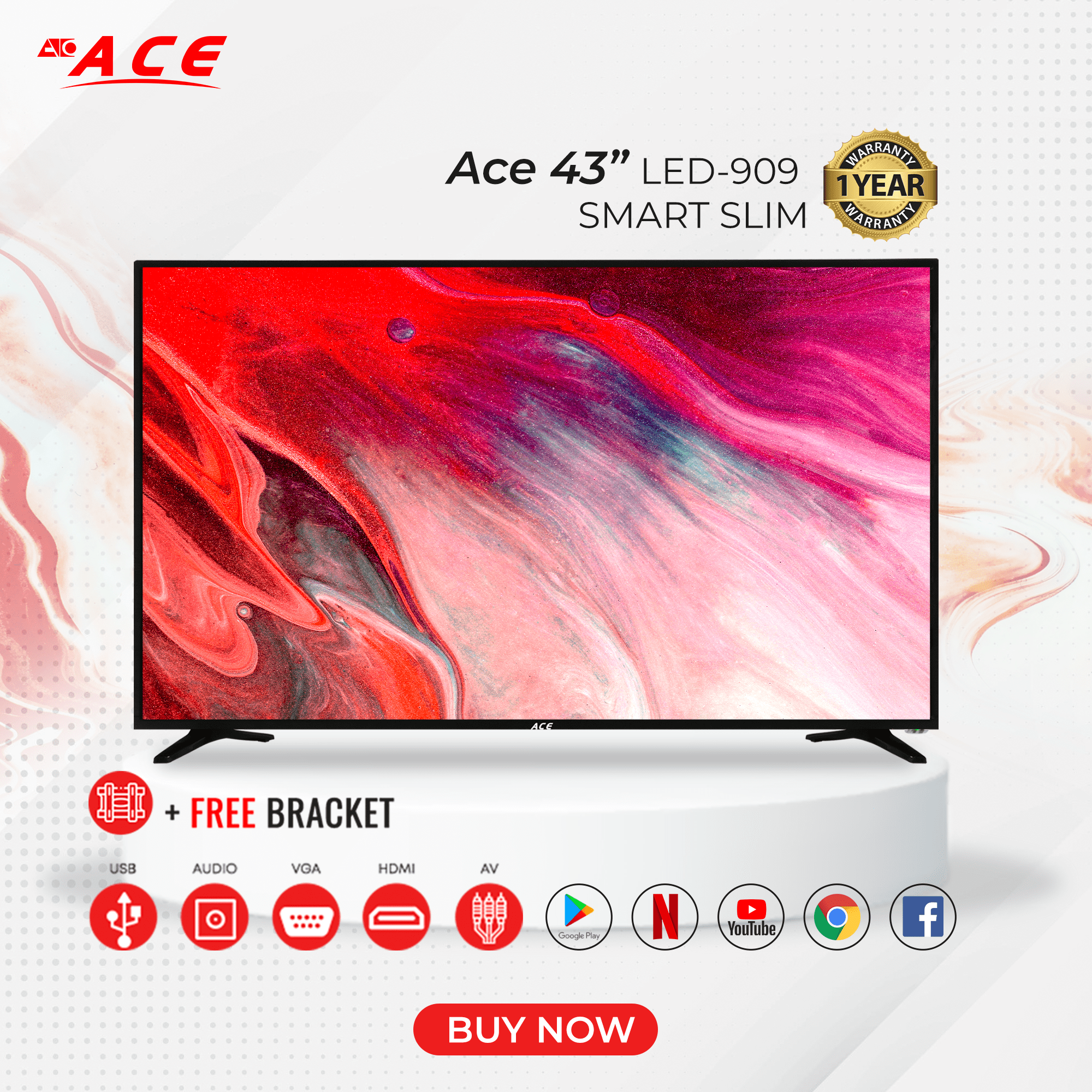 ACE 43" UHD Smart Google TV (Android 12, Netflix, Youtube, Chromecast ...