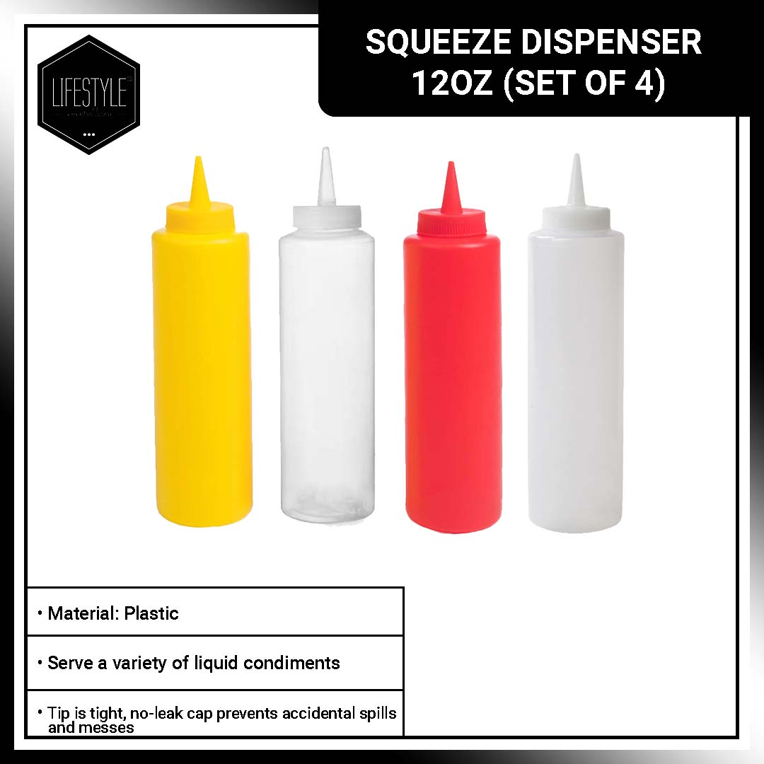 Lifestyle Kitchen Squeeze Dispenser ( Set of 4 ) 12oz ( Assorted Color ...