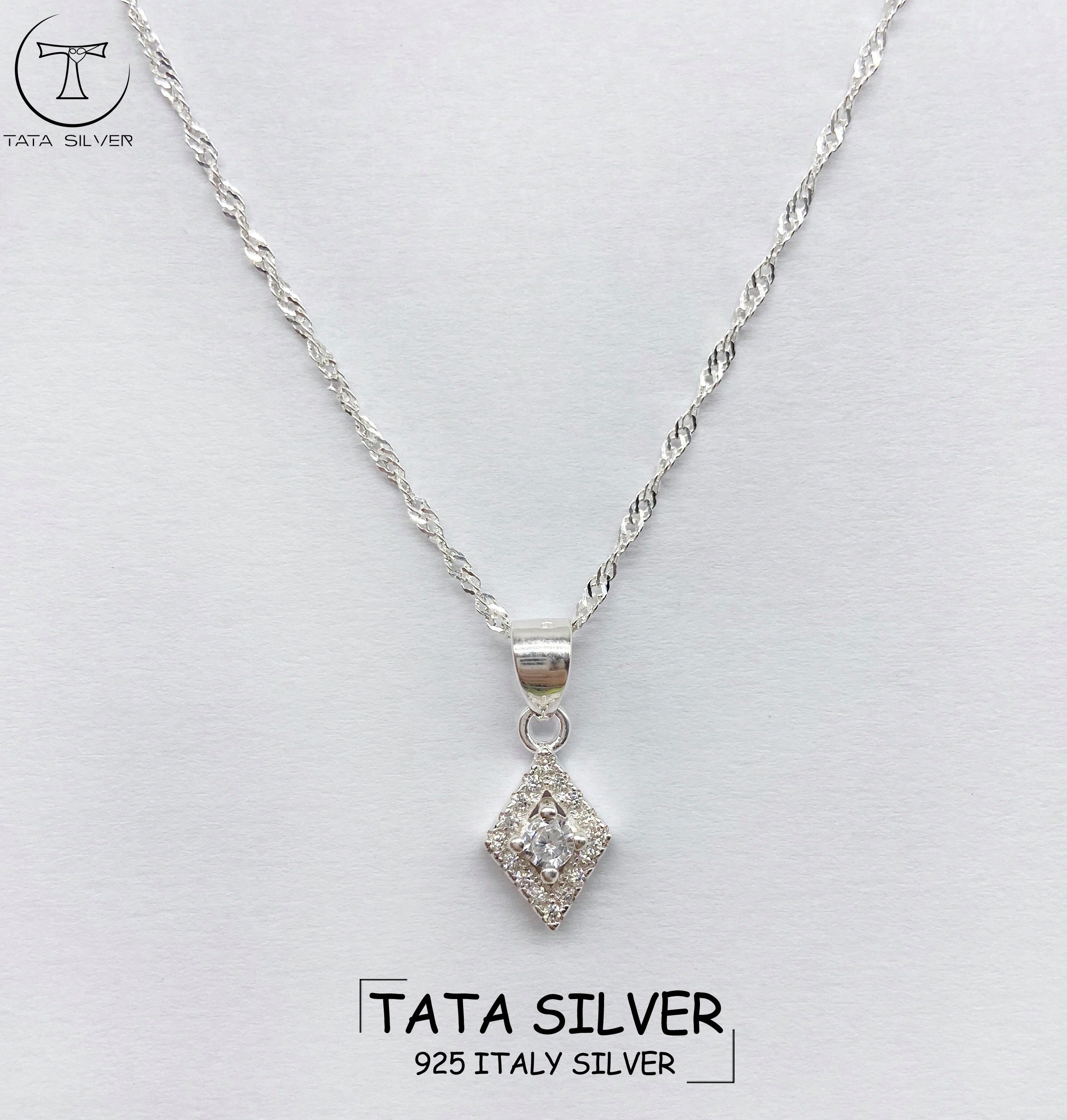 TATA SILVER Sterling 925 Italy Silver Elegant Diamond Necklace for ...