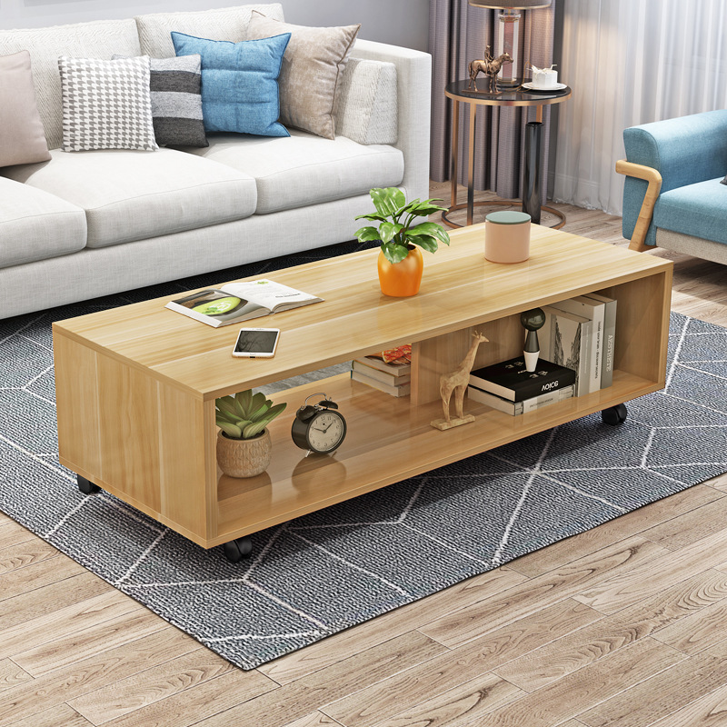 Simple coffee table double storage rack with wheels removable living ...