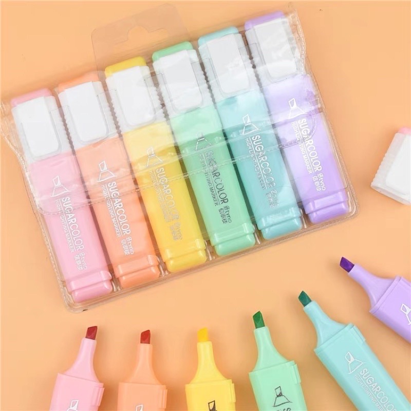 SY 6 pieces Sugar Color Styno/Yubesion Highlighter Set (893-6A) | Lazada PH