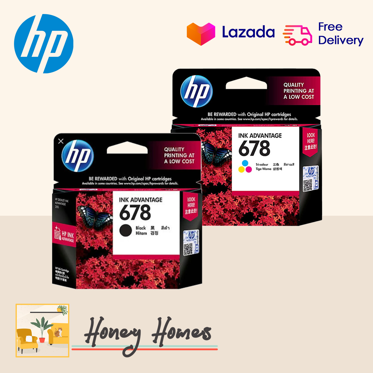 HP Original Ink 678 Black / Tri-Color HP678 Cartridge Ink for HP ...