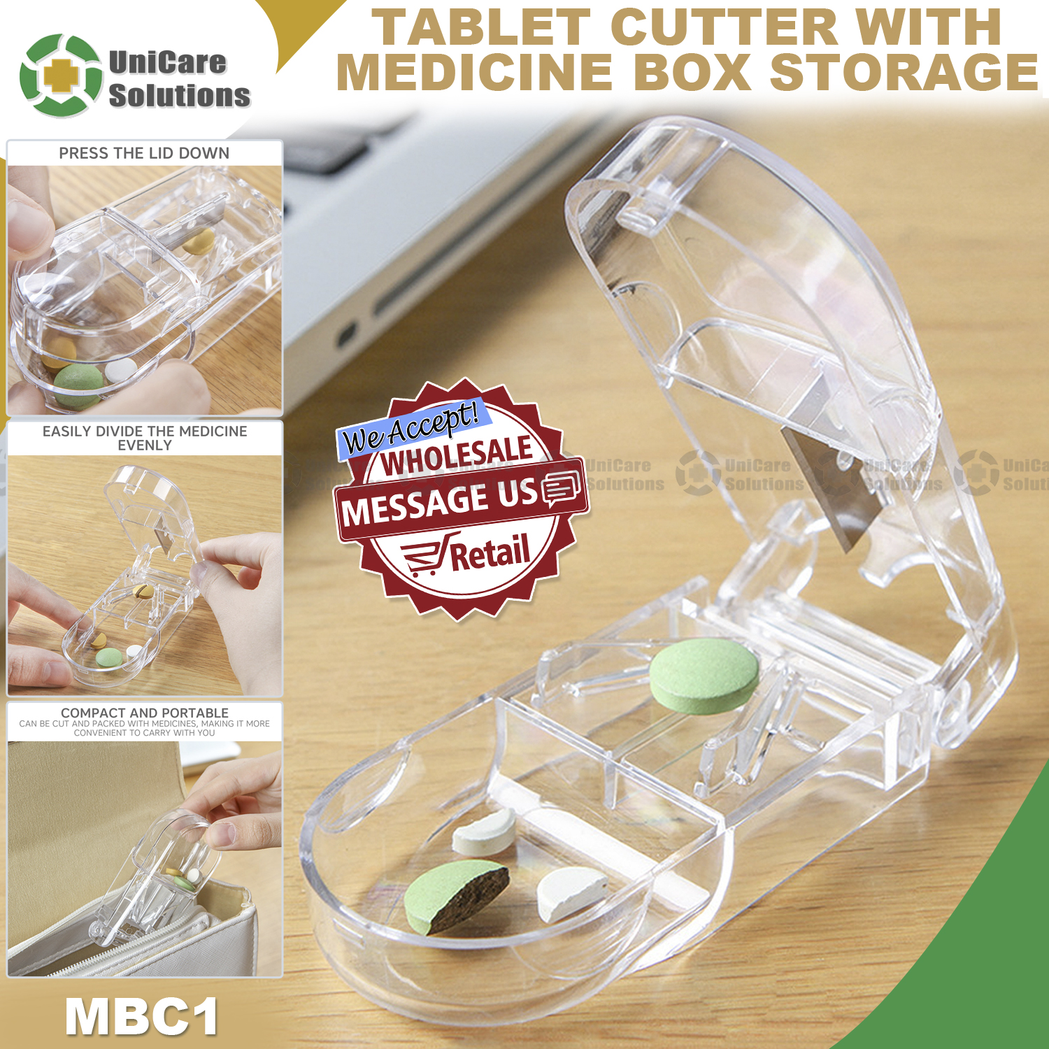 UniCare Solutions MBC1 Portable Pill Divider Pill Compartment Medicine ...