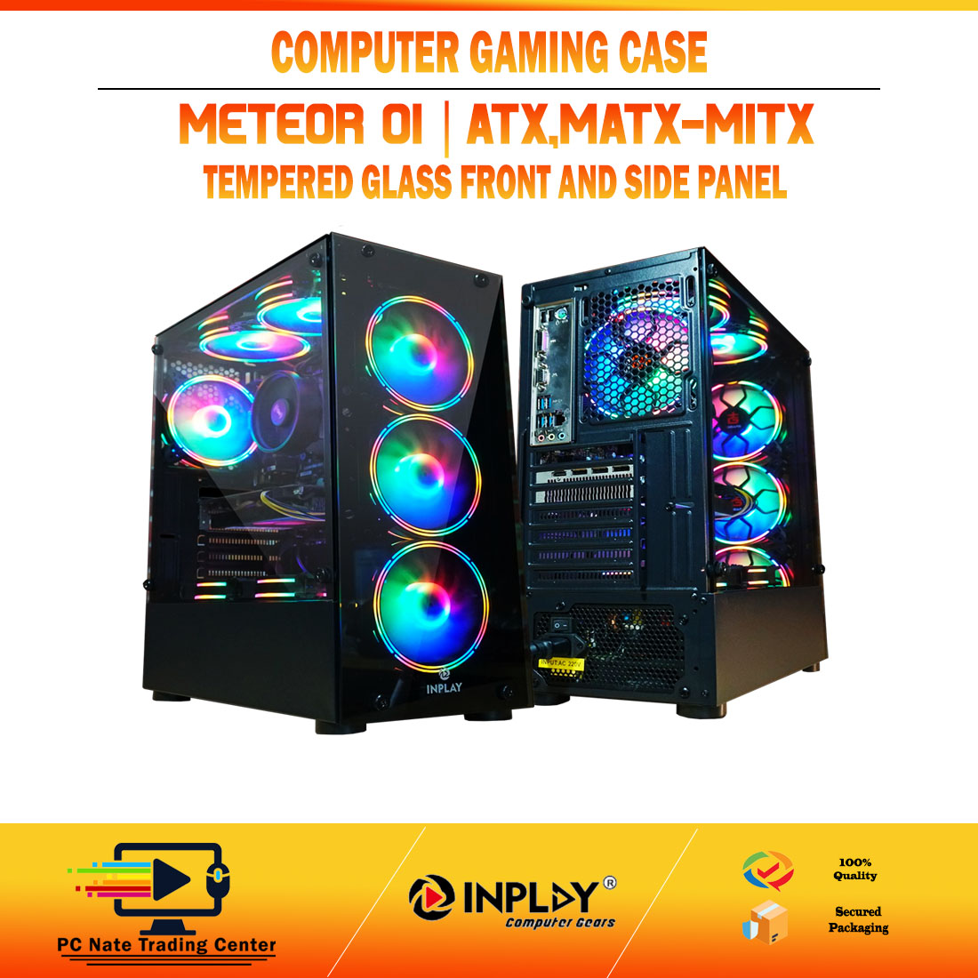 INPLAY Meteor 01 Mid Tower Tempered Glass Gaming Computer Case. ATX, M ...