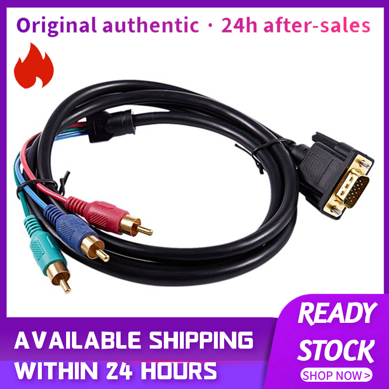 1.5M 4.9Ft VGA 15 Pin Male to 3 RCA RGB Male Video Cable Adapter Black ...