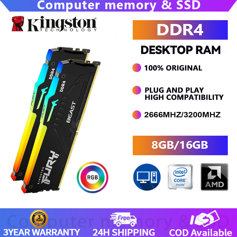 【3 year warranty】Kingston Fury Beast RGB DDR4 RAM 8GB 16GB 2666/3200Mhz ...