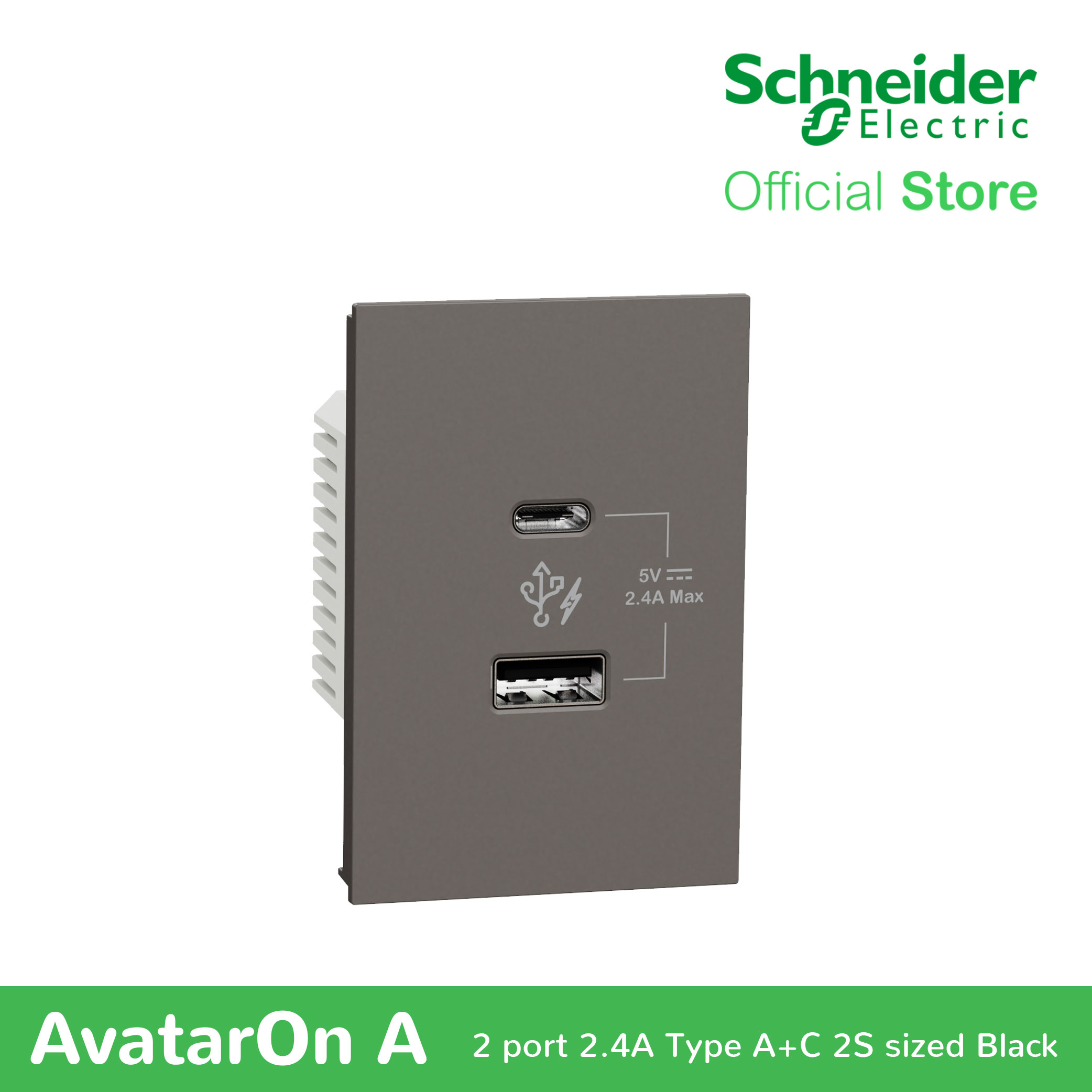 Schneider AvatarOn A 2 USB port 5 V AC-DC USB Charger - BLACK M3T-USB2 ...
