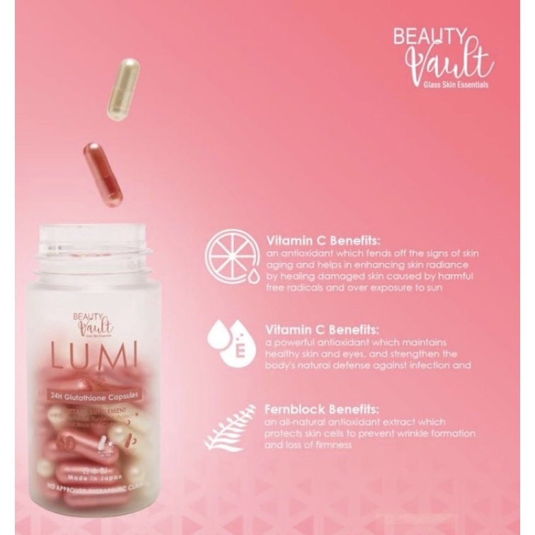 Lumi 24H Skin Whitening Glutathione Capsules by Beauty Vault 60 ...