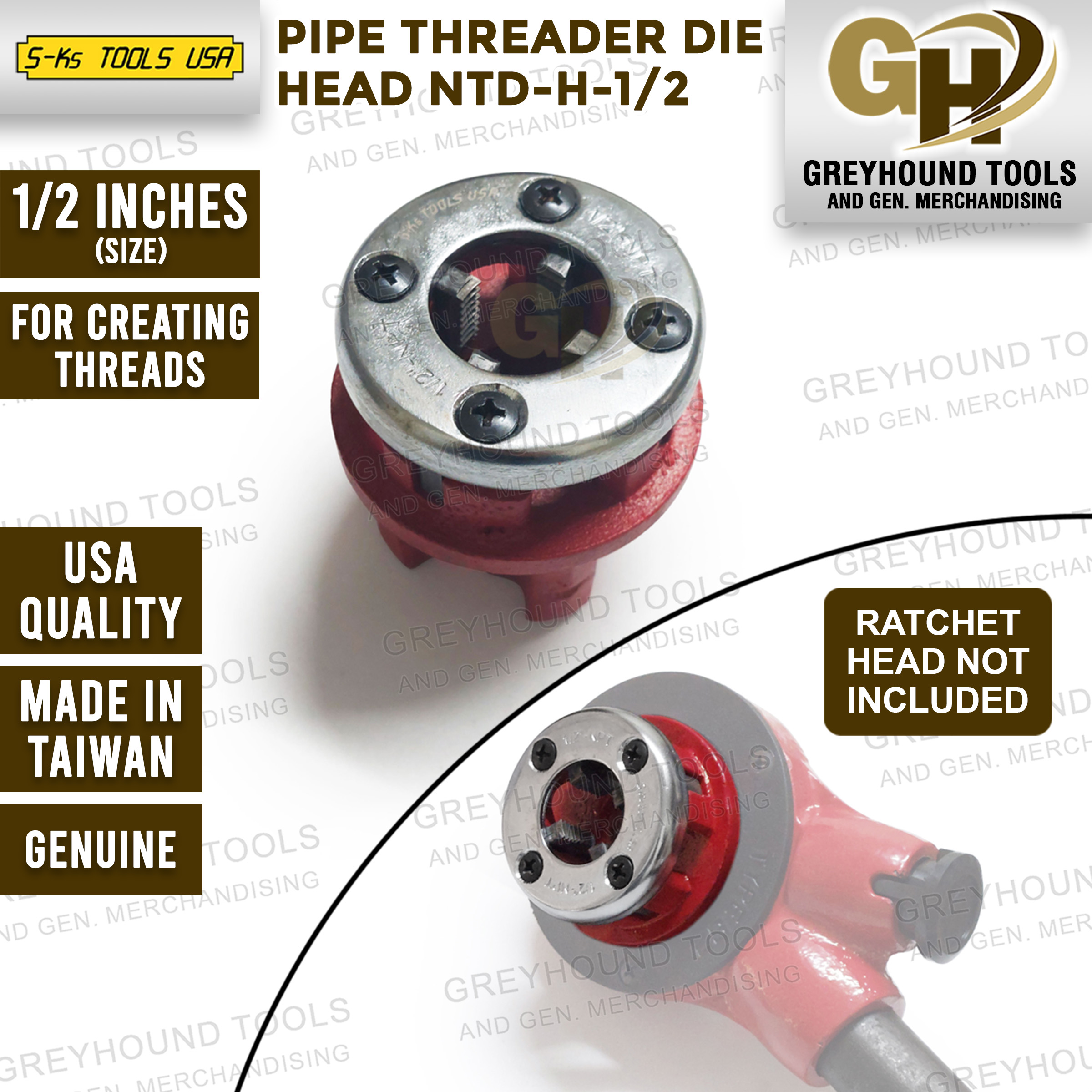 Sks Tools USA 1/2 inch Pipe Threader Die Head | NTD-H-1/2 | for G.I ...