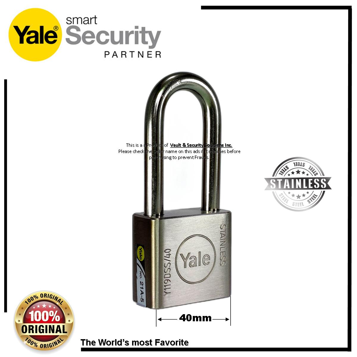Yale Stainless Padlock 40mm LONG SHACKLE MARINE GRADE Extreme weather Heavy Duty padlock Rain ...