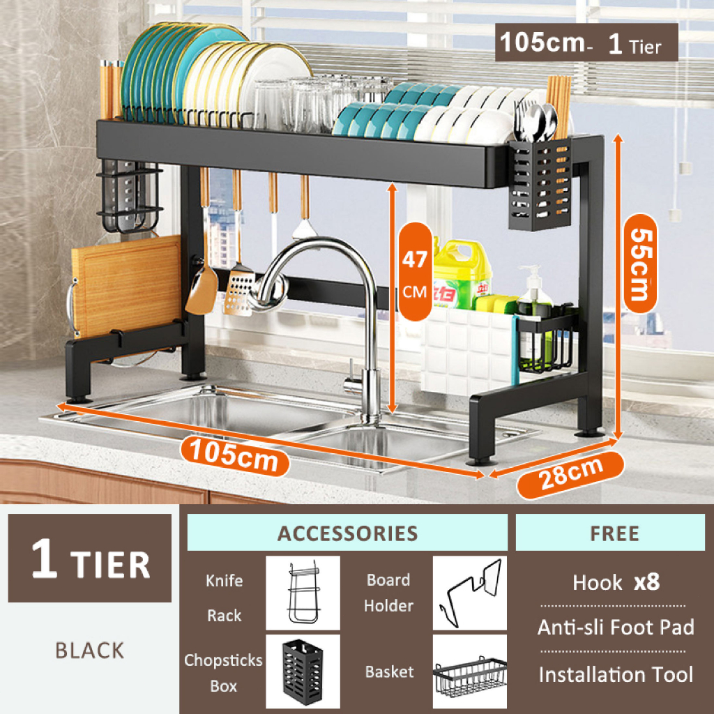 SHEEPER 1/2 Tiers Dish Drainer Rack Over Sink Dish Rack Organizer Dish ...