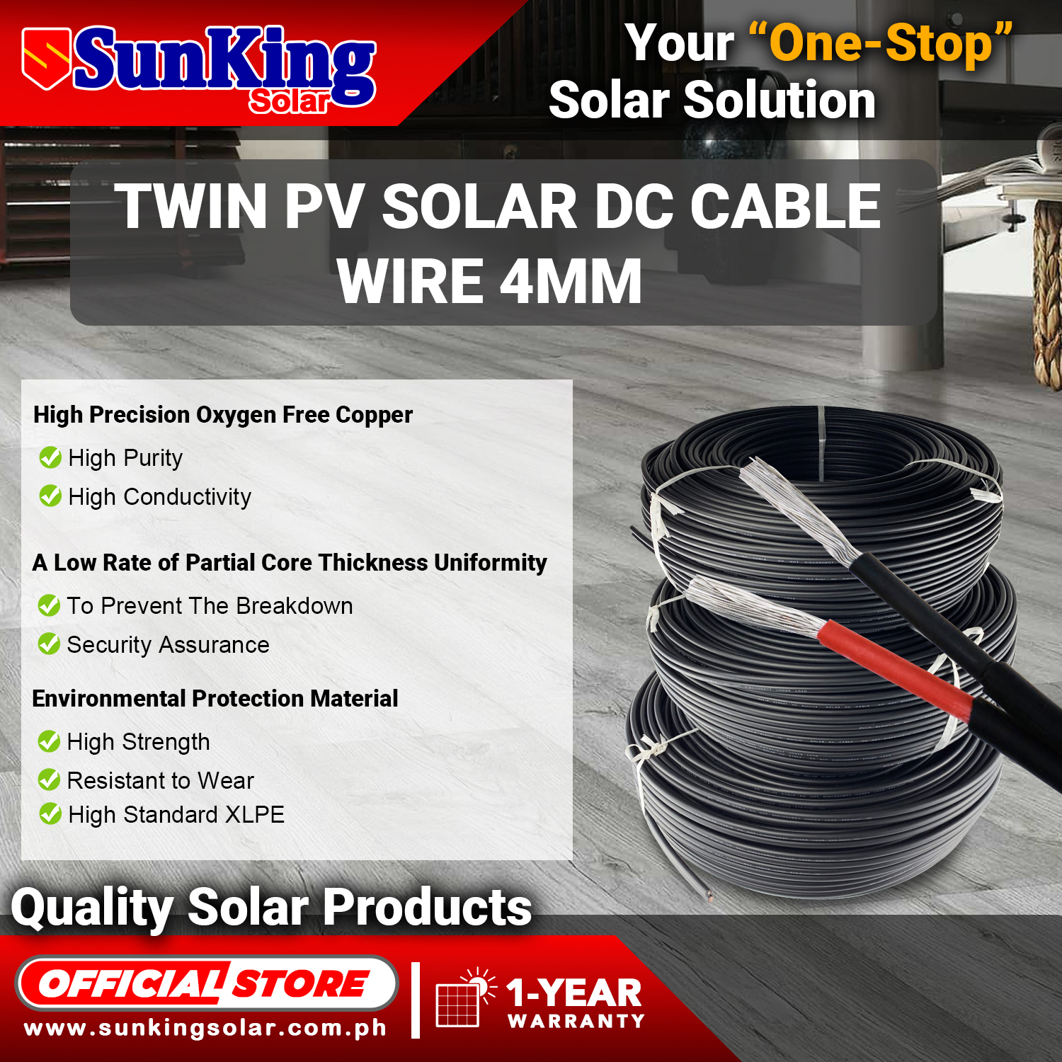 (1 Meter) Twin Core Solar PV Cable 4mm² 6mm² sunkingsolar Sunking Solar ...