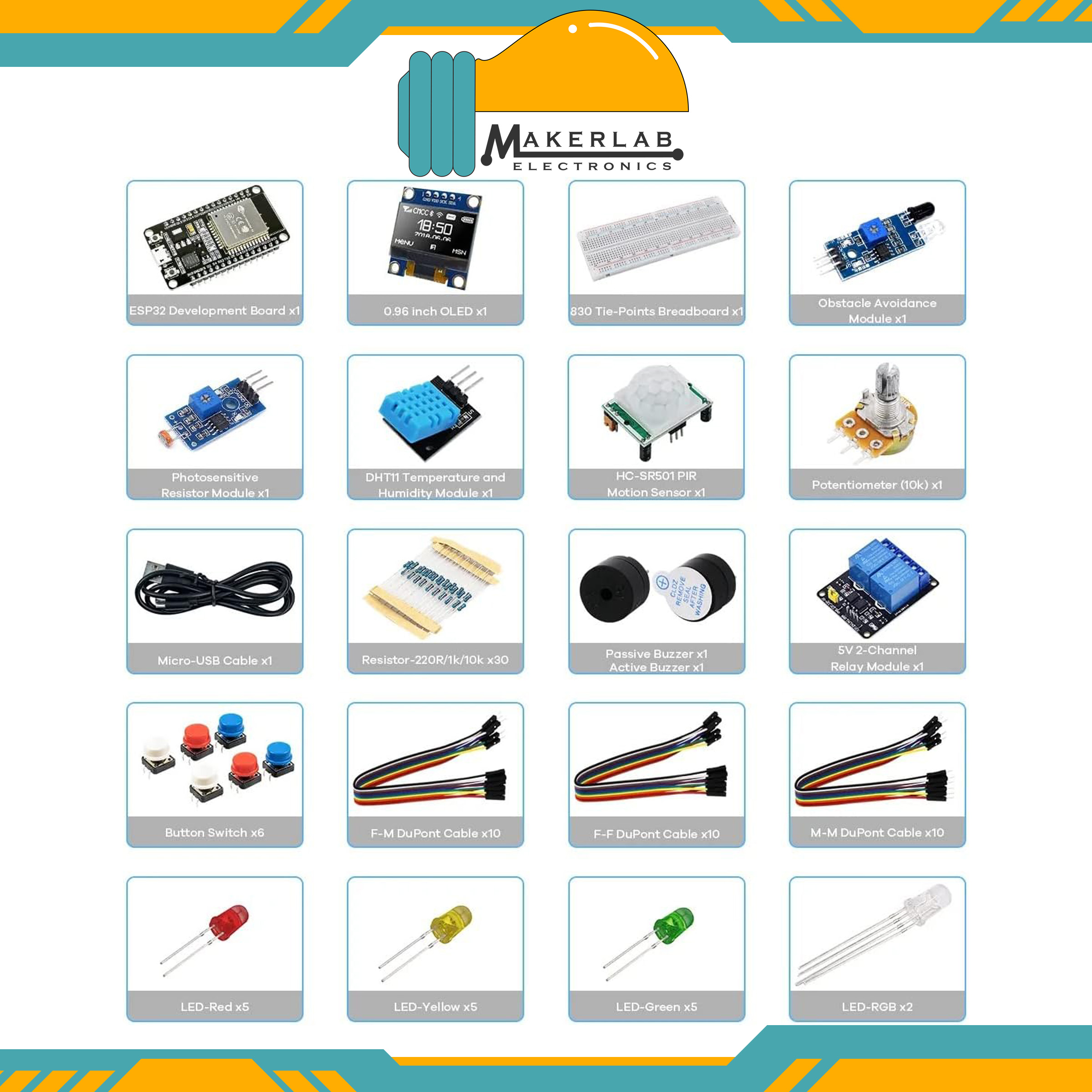 Makerlab ESP32 Basic Starter Kit WiFi IOT Development Learning Kit with PDF Projects and Code ...