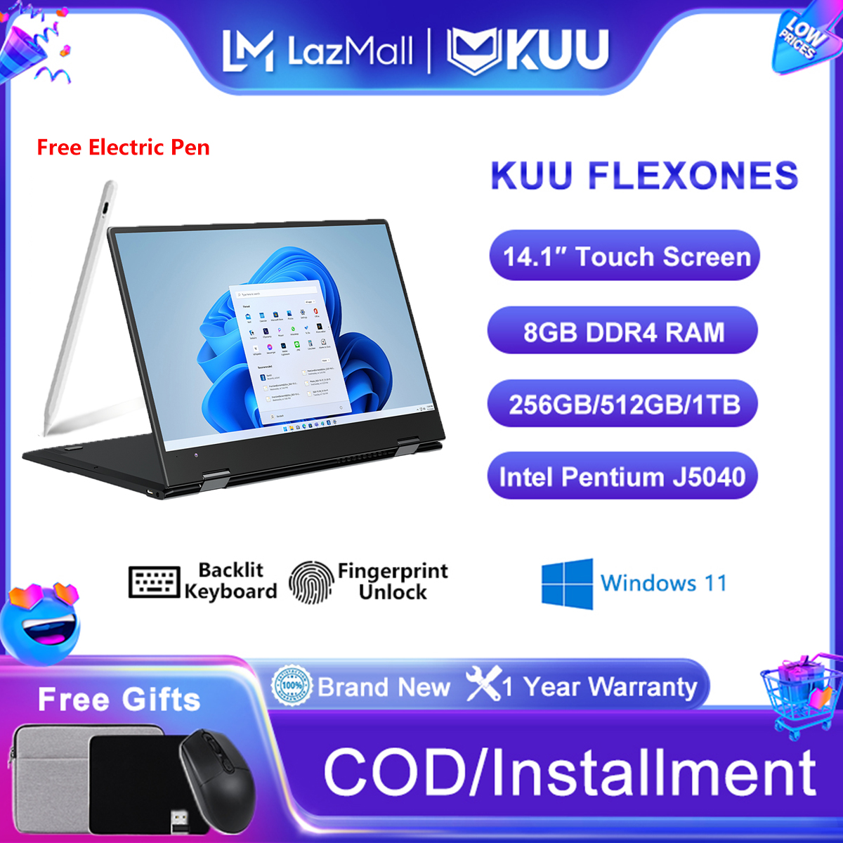 KUU FLEXONE 360° Flip Touch Screen Laptop Intel J5040 8GB DDR4 RAM 1TB ...