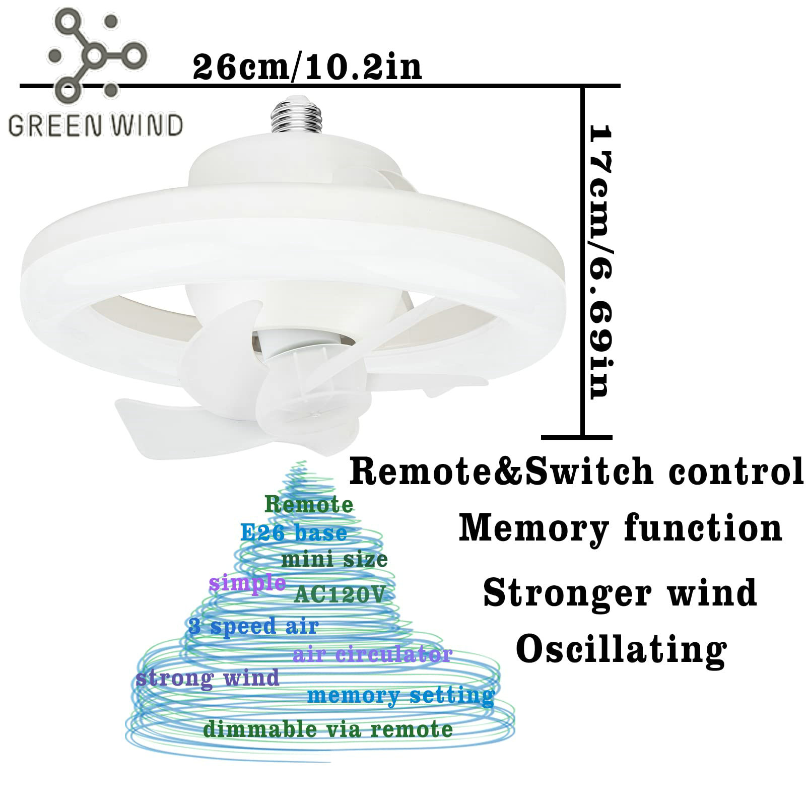 [COD]GREEN WIND 360° Rotate Ceiling Fan Lights With Remote E27 Tri ...