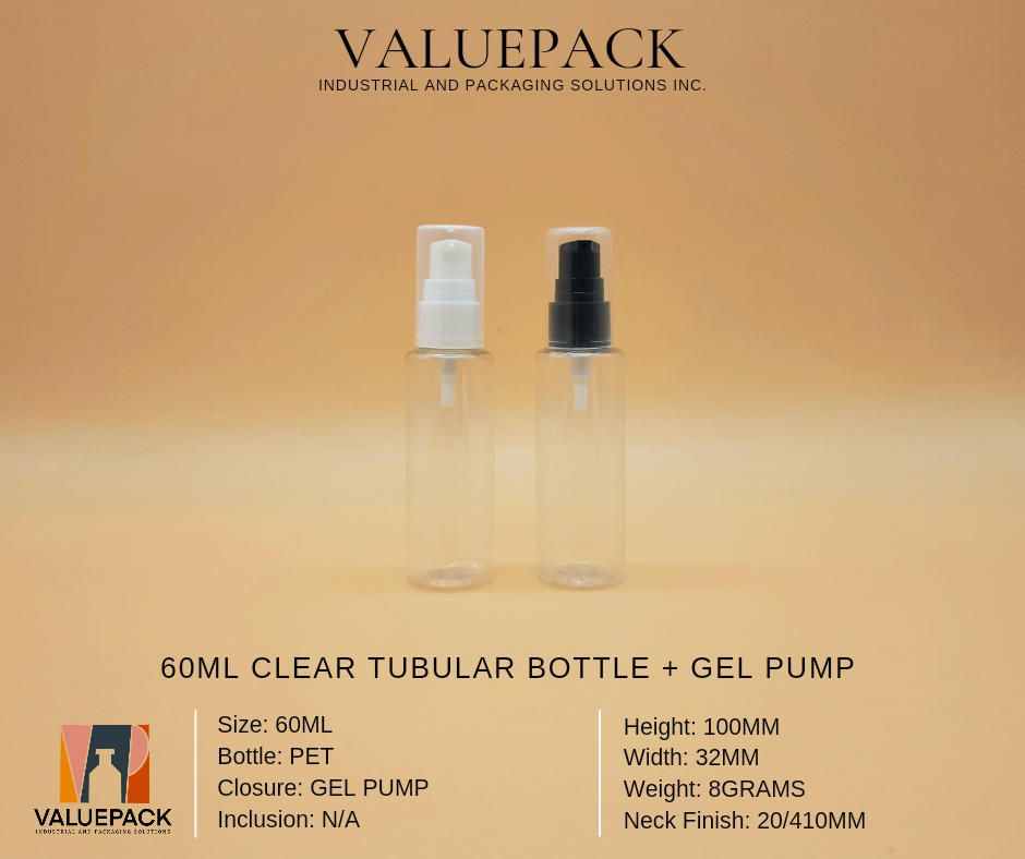 60ML CLEAR TUBULAR BOTTLE + MIST SPRAY, FLIPTOP CAP. TONER CAP, SCREW ...