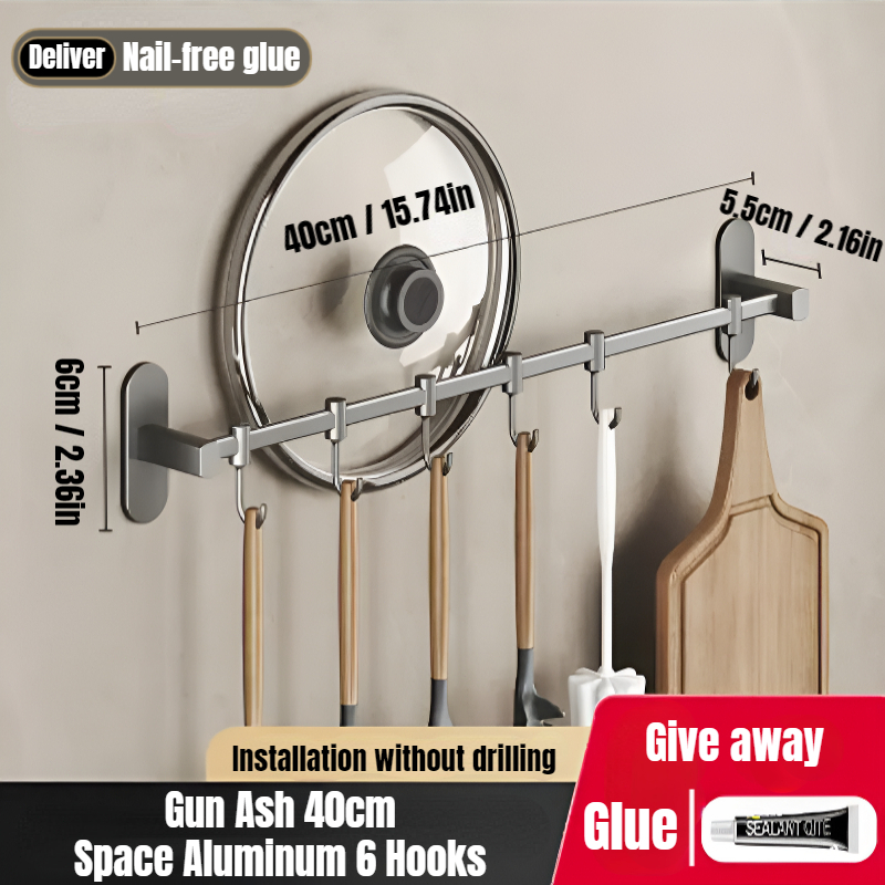 Kitchen Hanging Pole Hook Wall-mounted Rack Non-rust Knife Utensil ...