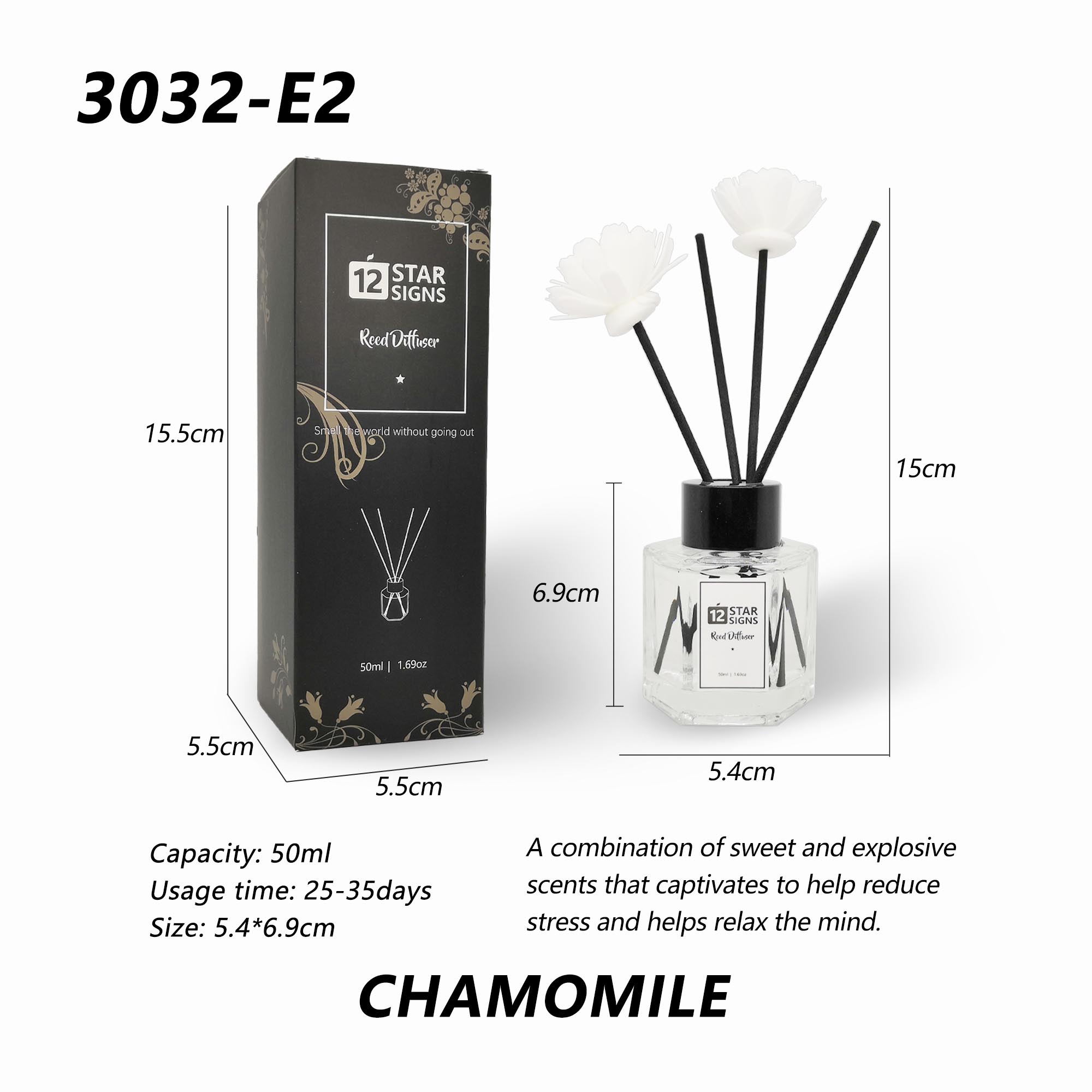 12StarSigns Lsscap Oil Based Reed Diffuser 50ml Home Aromatherapy Bedroom Bathroom Living Room ...