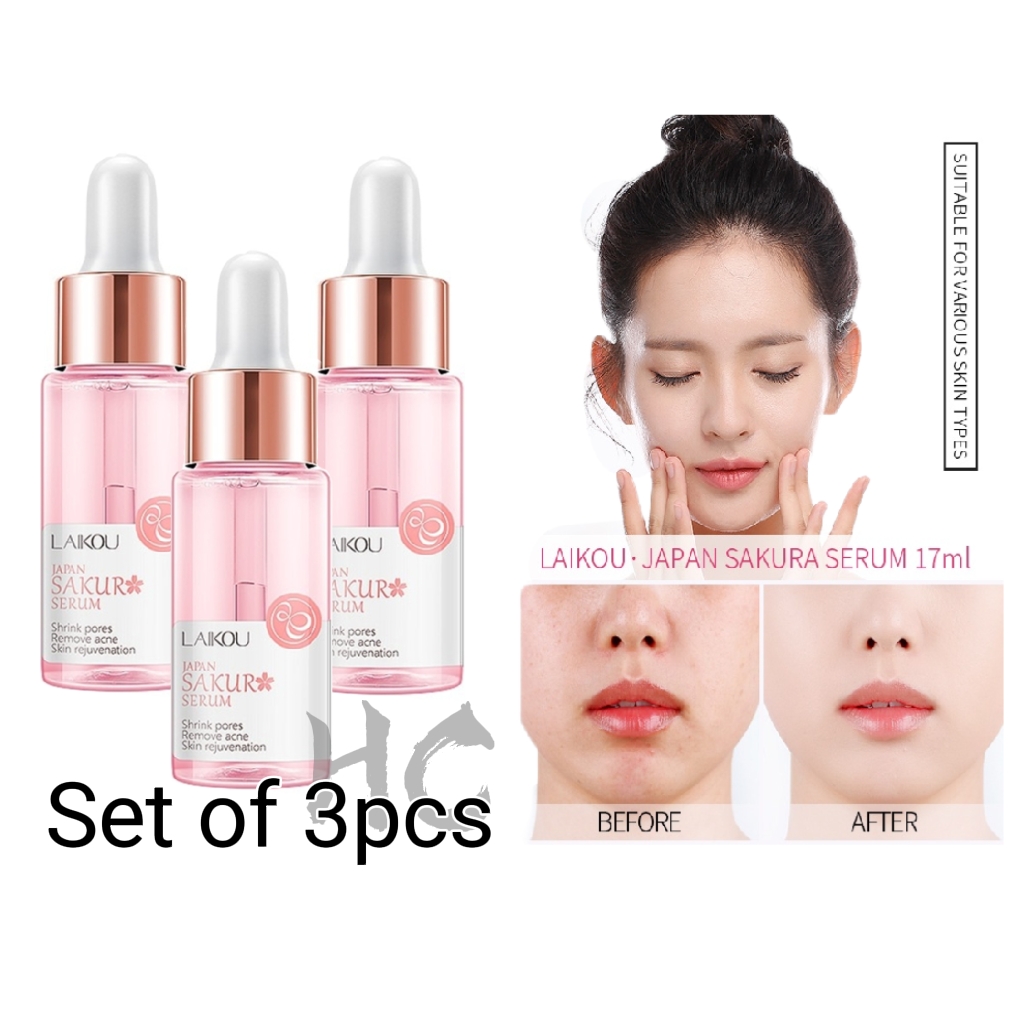 （Set of 3 ）LAIKOU Japan Sakura Facial Serum Essence Shrink Pores Remove ...