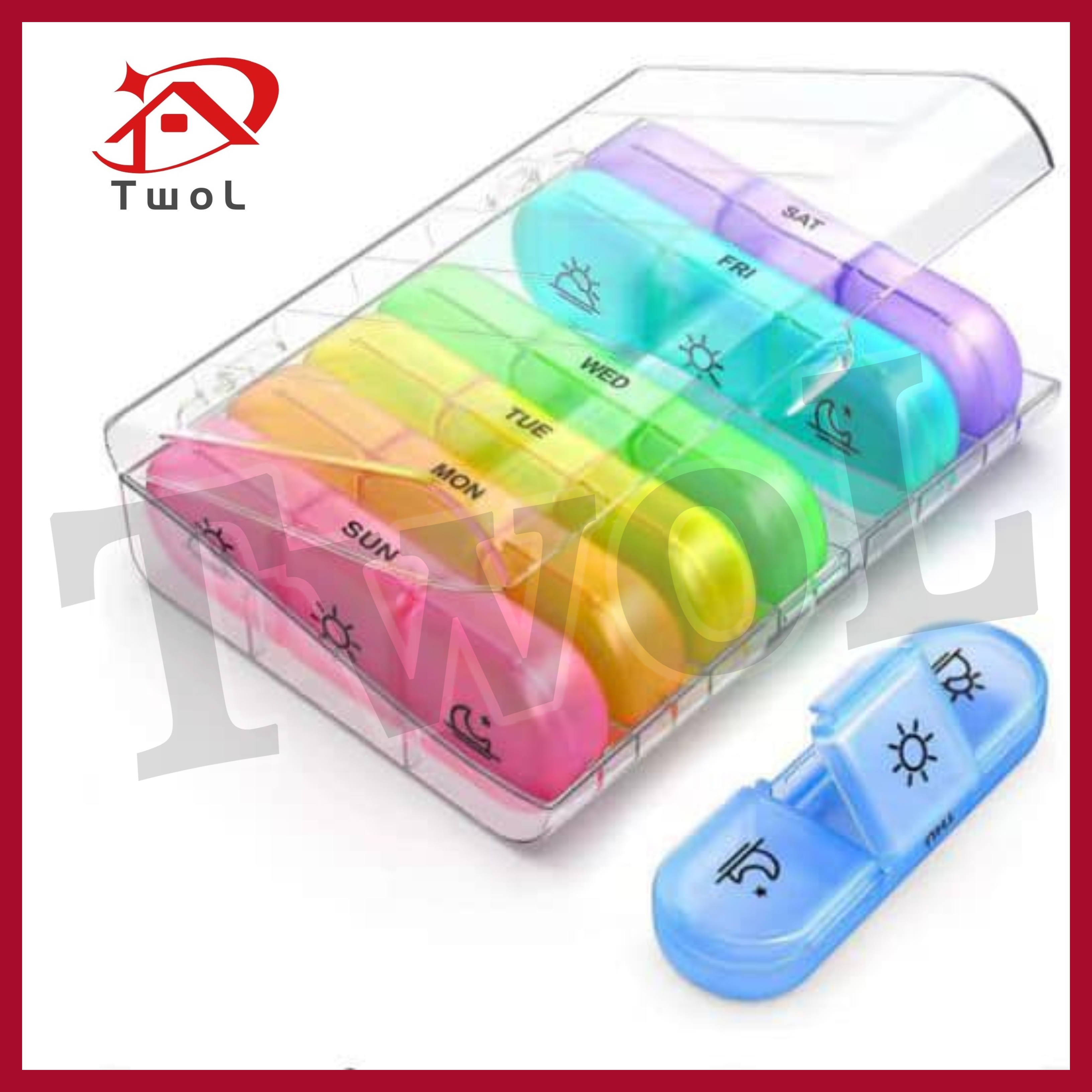 TWOL 7 Days Pill Box Portable Pill Box 21 Grid Black Pill Box Sorting ...