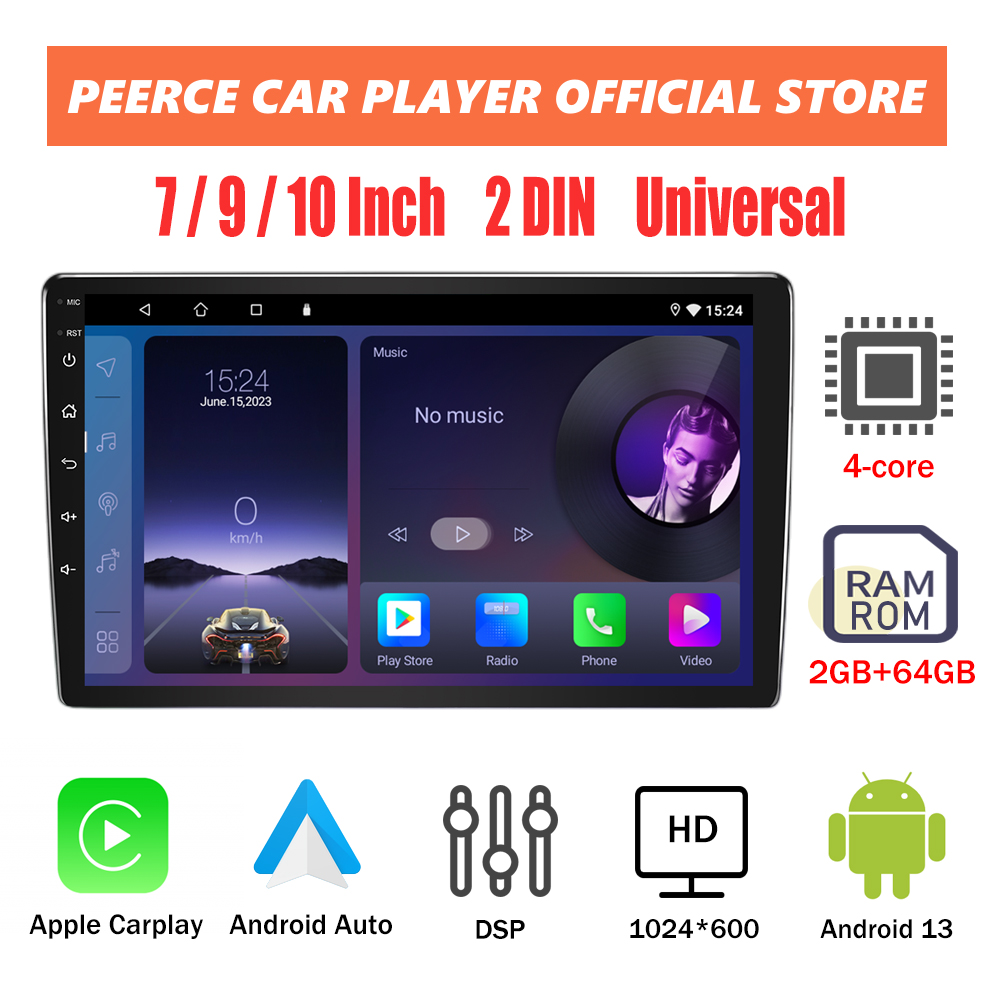 PEERCE Car Radio 2GB+64GB 2DIN 9/10 Inch Universal Android Car Player ...