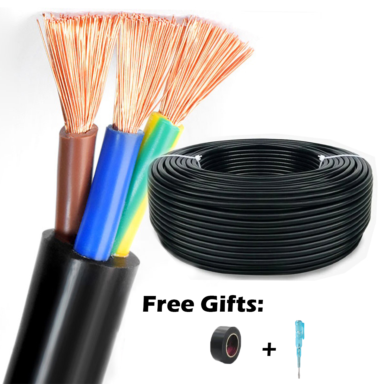 RVV 3 Cores Copper Wire Conductor Electrical Cable Black Soft Sheathed ...