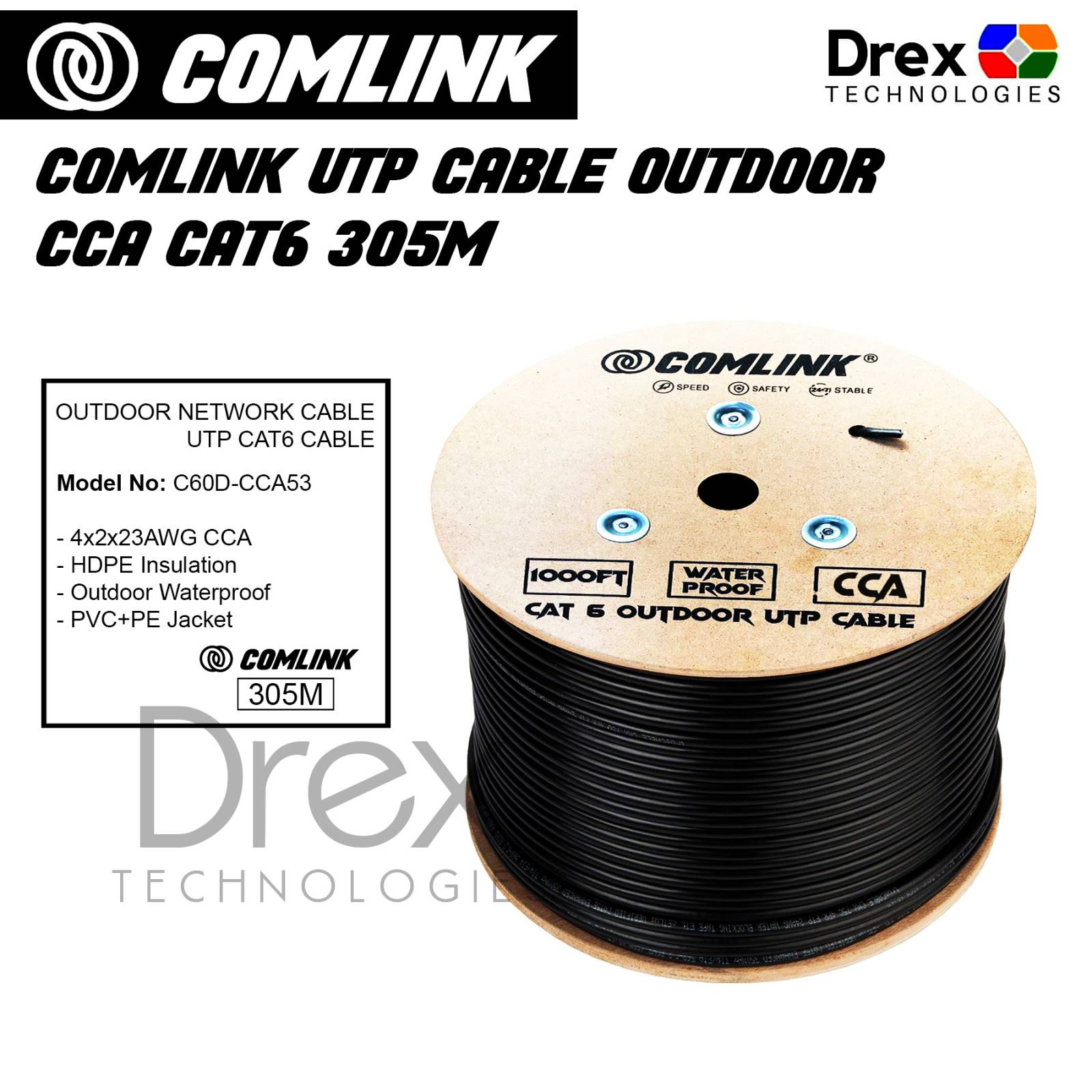 305M Comlink 305M Outdoor Water Proof UTP Ethernet Cable Cat6 CCA ...
