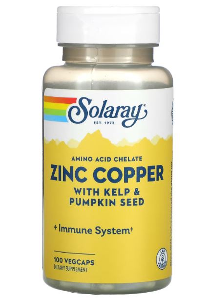 Solaray Zinc Copper with Kelp and Pumpkin Seed 100 VegCaps Immunity ...