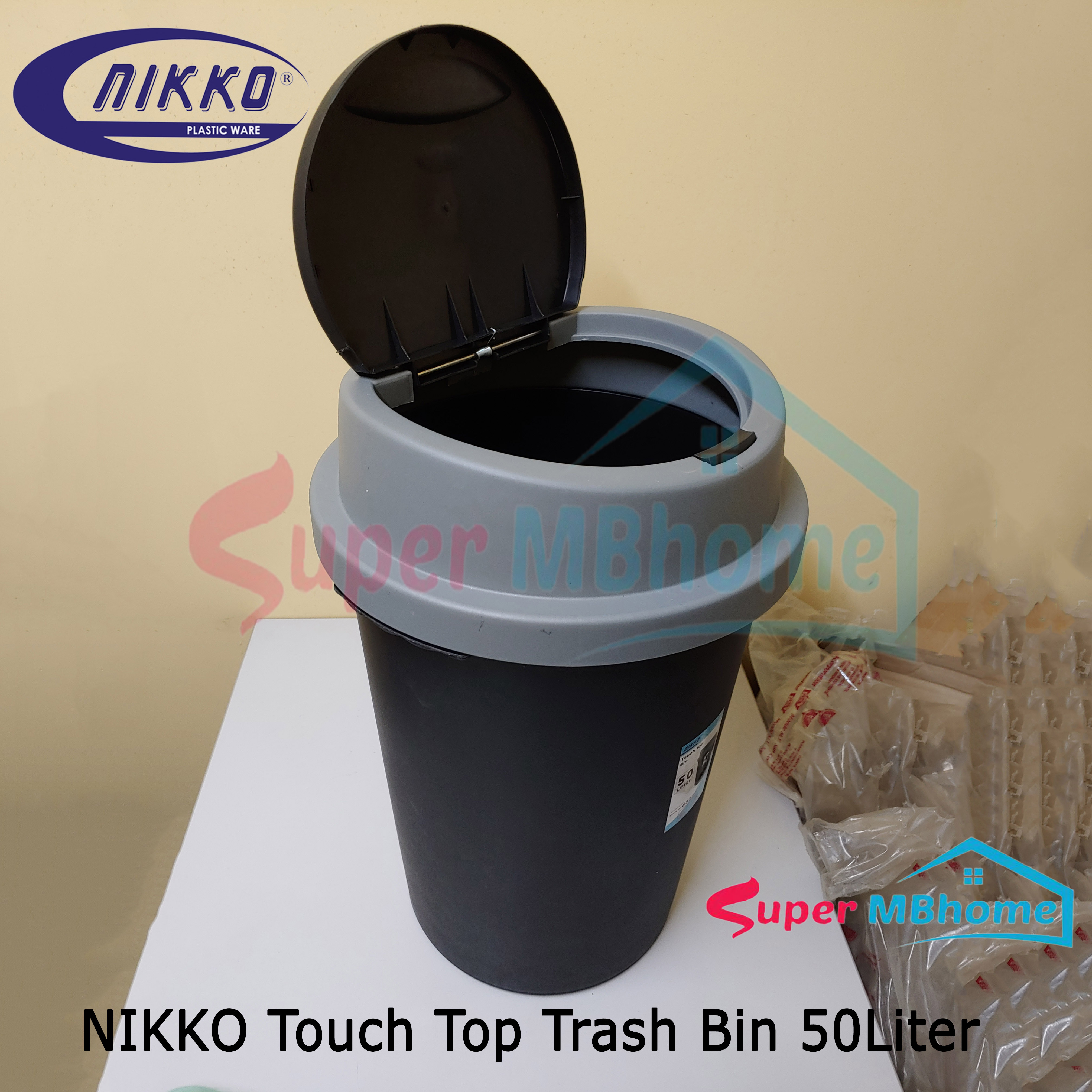NIKKO 50 LITER Touch Top Trash Bin Black TRASH CAN ,GARBAGE CAN ,WASTE ...