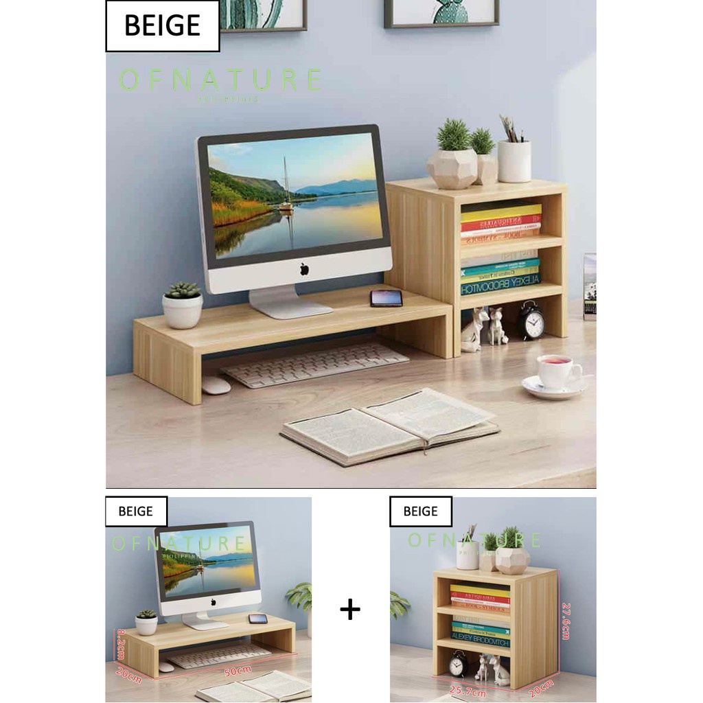 Wooden Monitor Riser Computer Stand + 3 Compartment Small Cabinet Set ...