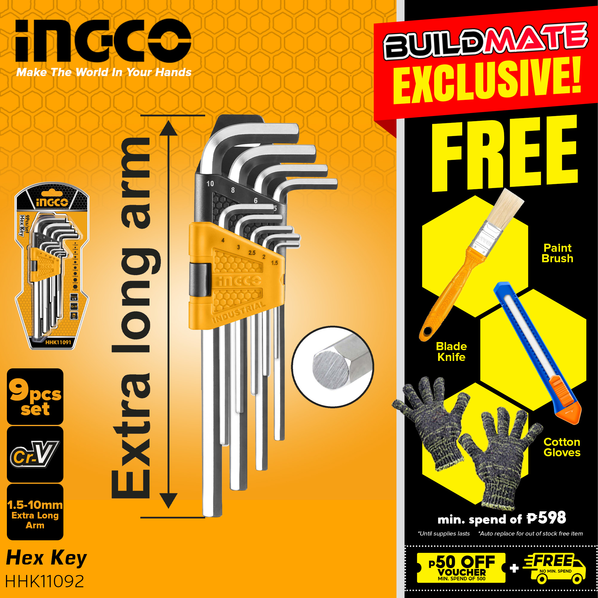 INGCO Hex Key 9PCS/SET CR-V HHK11092 •BUILDMATE• IHT | Lazada PH