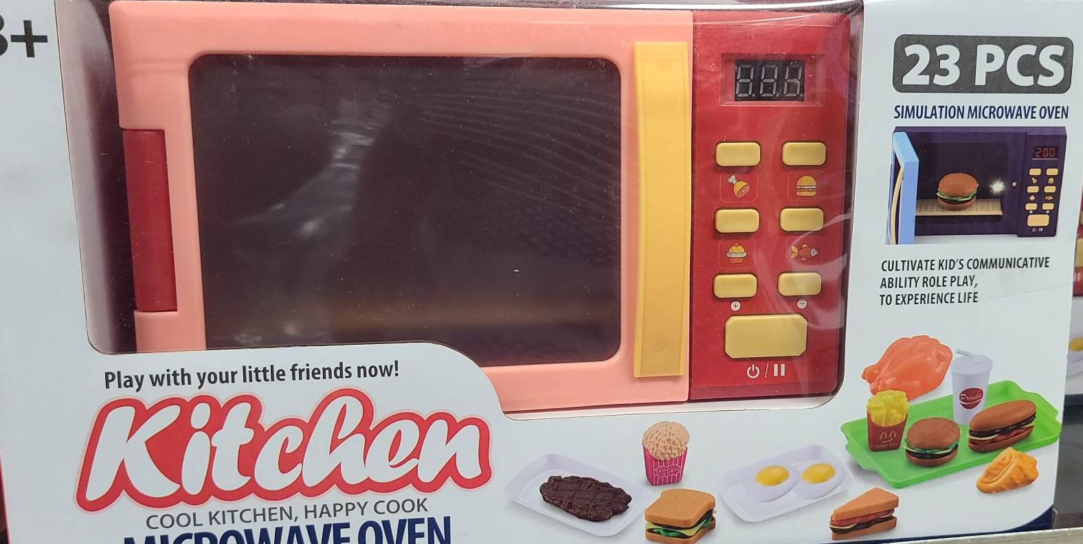 Pretend Play Kitchen Microwave Oven Toy Simulation Foods Playset with ...