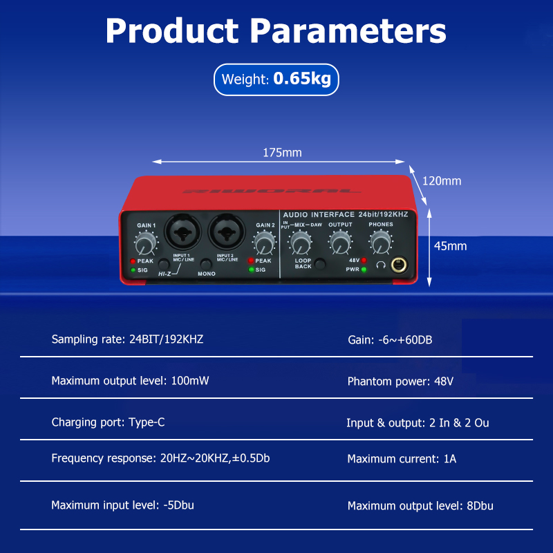 Audio Interface For Recording Usb Sound Card 24bit / 196khz Xlr / 1/4 ...