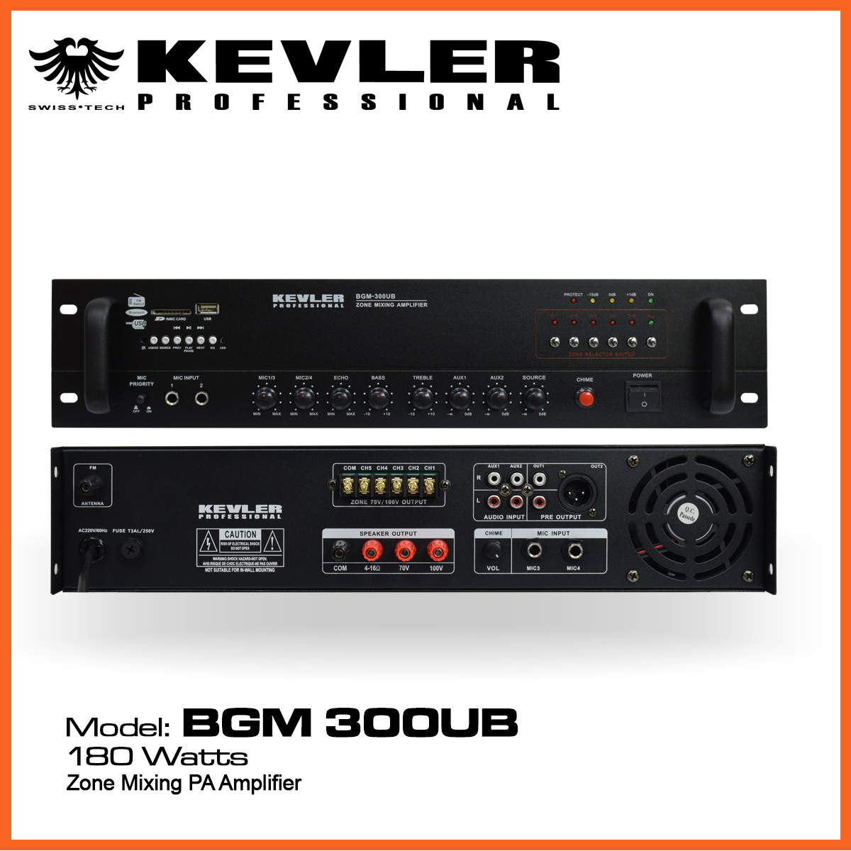 KEVLER PROFESSIONAL BGM-300UB ZONE MIXING PA AMPLIFIER | Lazada PH