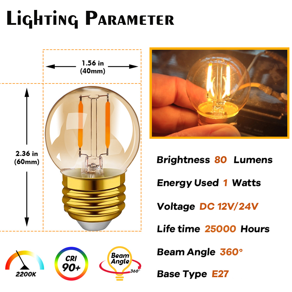 Retro E12 E14 E27 DC 12V 24V LED Edison Bulb Vintage 1W Glass LED ...