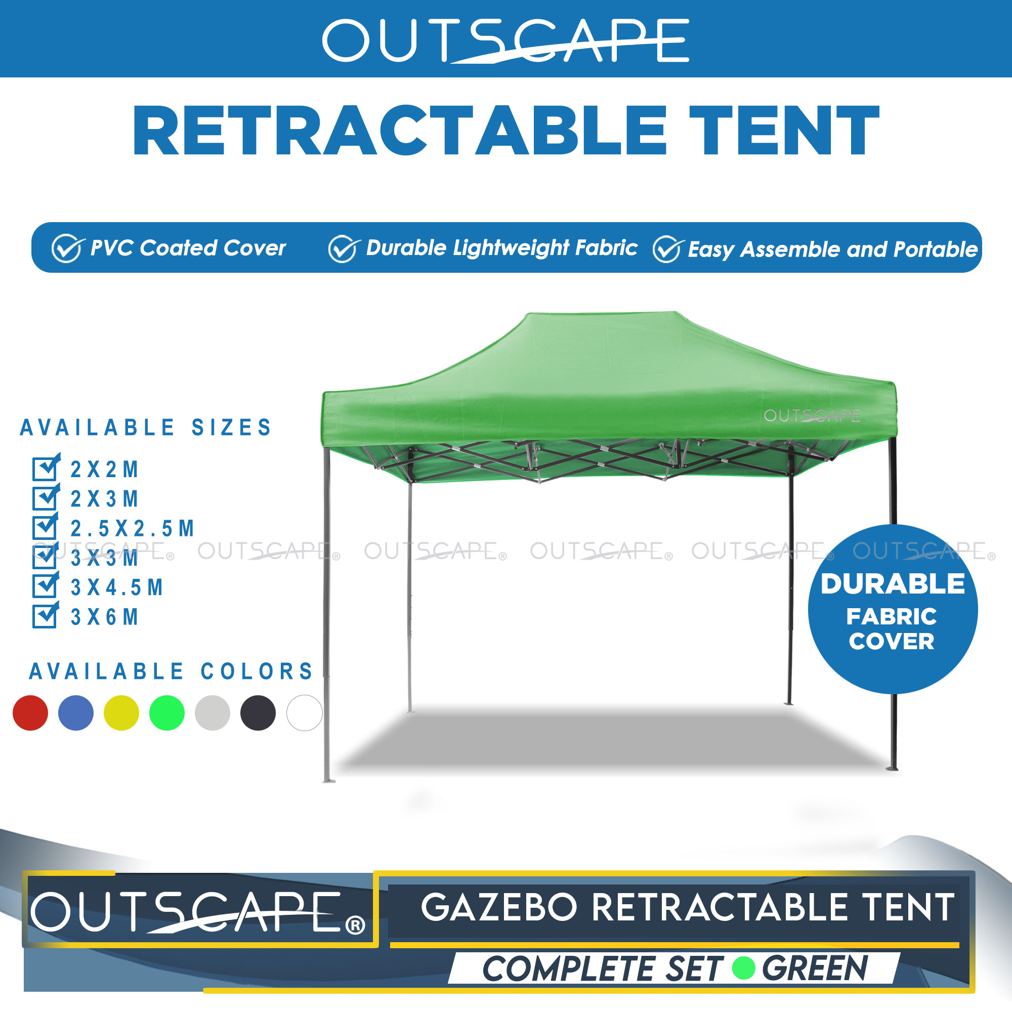 OUTSCAPE Retractable Tent 2x2 | 2.5x2.5 | 2x3 | 3x3 | 3x4.5 Meter ...