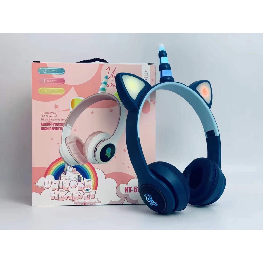 MGall LED Unicorn cat ear wireless Bluetooth headset girl cute headset ...