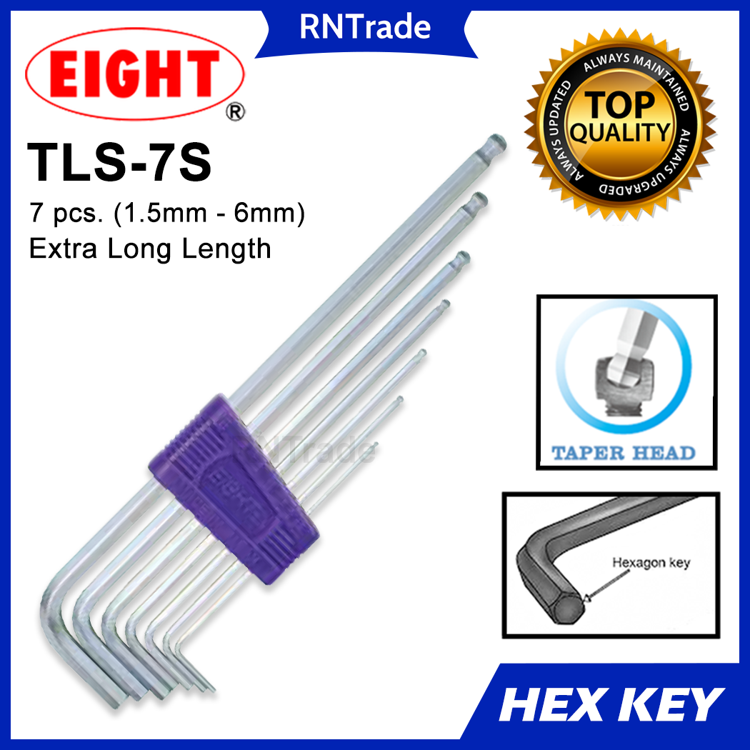 EIGHT Allen Wrench Hex Key Set TLS-7S 7pcs (1.5mm to 6mm) Long, Taper ...