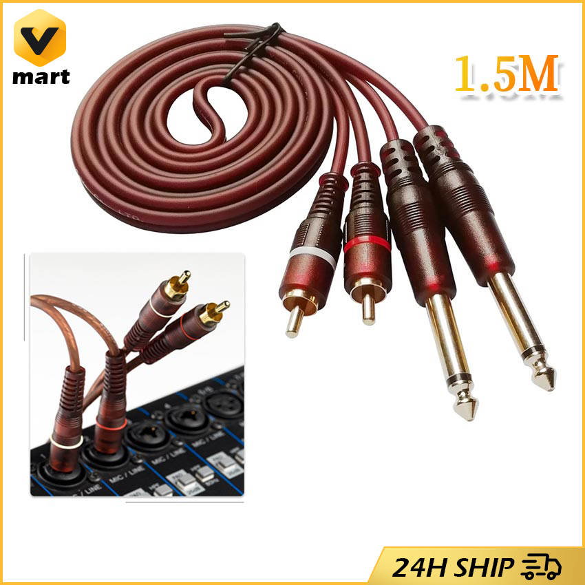 1.5m Audiophile Audio Cable Dual 6.35mm To Dual RCA for Mixer Console AMP 2*RCA To 2*1/4 Inch ...