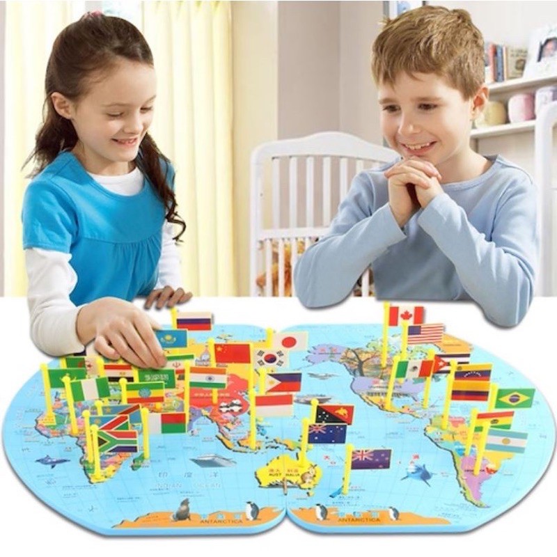 Wooden World Map Board with Flags | Lazada PH