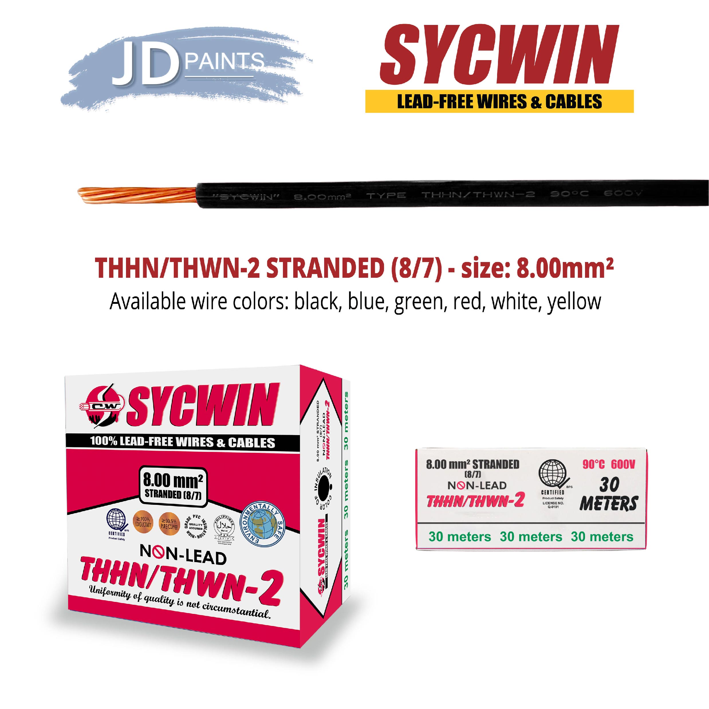 Sycwin THHN/THWN-2 Stranded Wires 8/7 8.00mm - 30 meters | Lazada