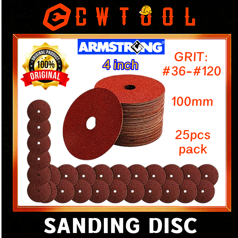 Armstrong Sanding Disc 4Inch #36-#120 Grit 25pcs/pack | Lazada PH