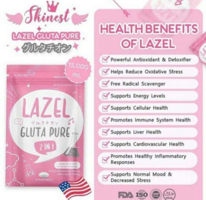 Lazel Collagen Gluta Pure, 30 softgels/pack Pure Glutathione ,Brighten ...