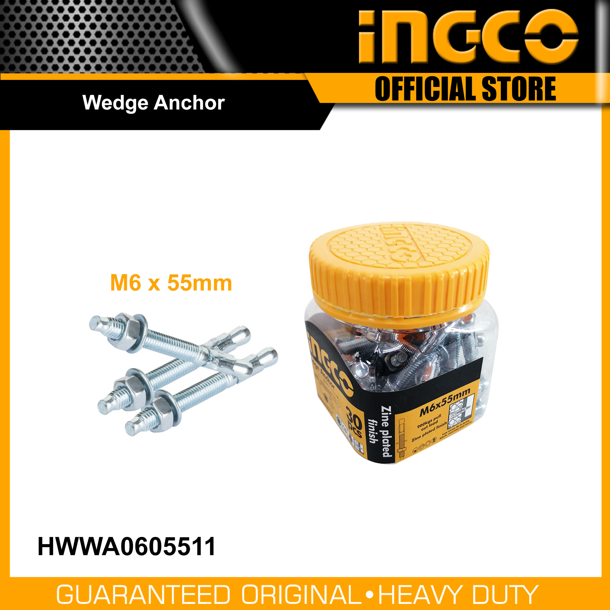 Ingco Wedge Anchor Zinc Plated Finish M6x55mm HWWA0605511 | M8x80mm ...