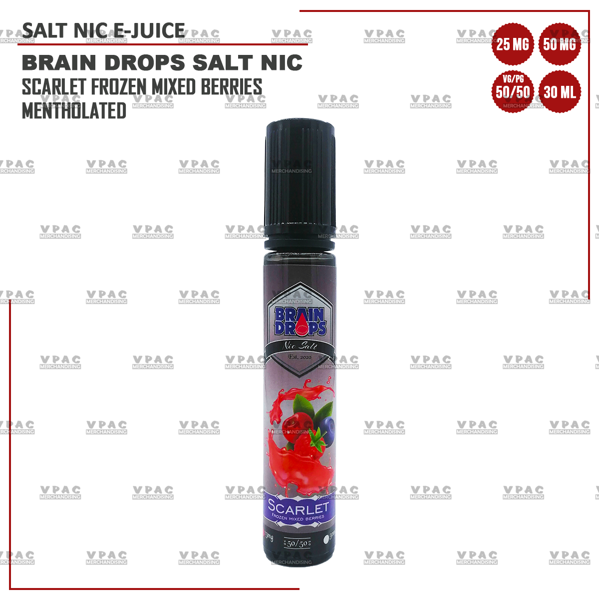 Brain Drops Salt Nic 30ML Scarlet Frozen Mixed Berries (25 MG, 50 MG ...
